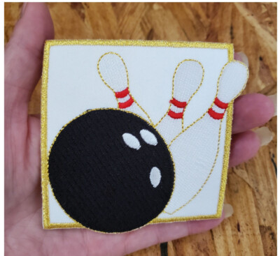 BOWLING PATCH ~ Generous 3.25" Square Embroidered Bowling Iron On Patch ...