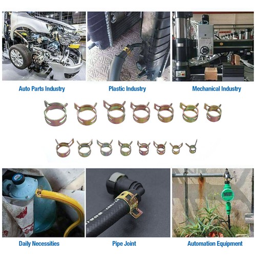 115PCS Hose Clamps Assortment Kit Steel Spring Clip Water Fuel Tube Air ...
