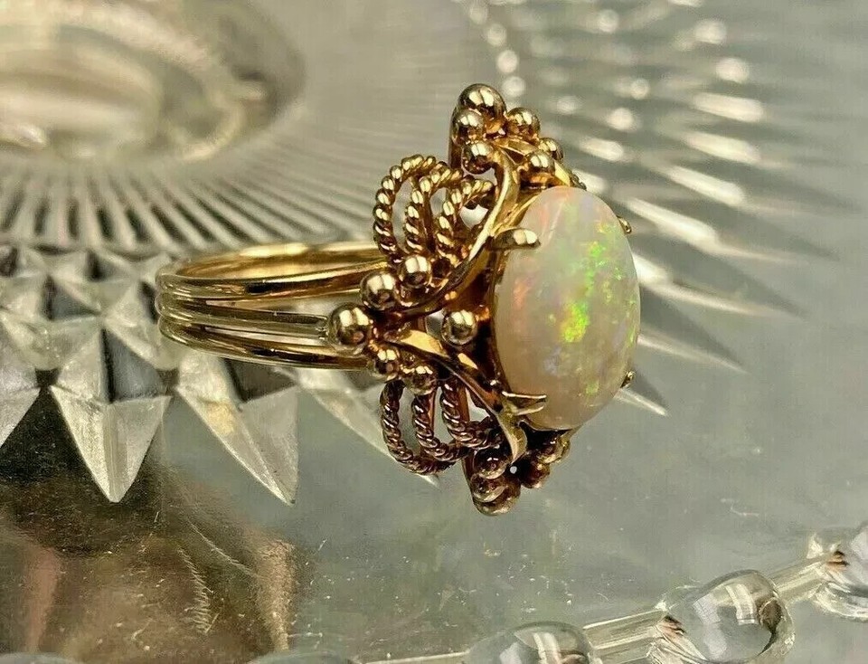 2.2Ct Oval Cut Lab-Created Fire Opal Halo Engagement Ring 14K Yellow ...