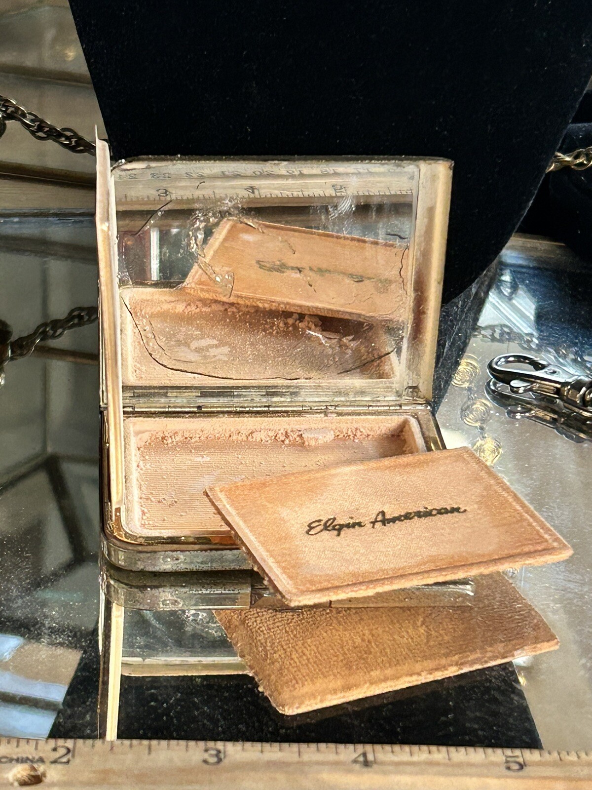 Antique Elgin American 1930s Compact Powder Mirror Case Engraved Gold ...