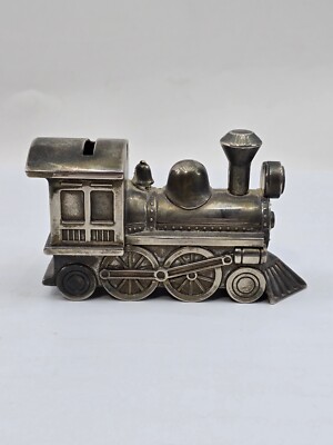 Vintage Silver Plate Locomotive Coin Bank Steam Engine Train Piggy Bank ...