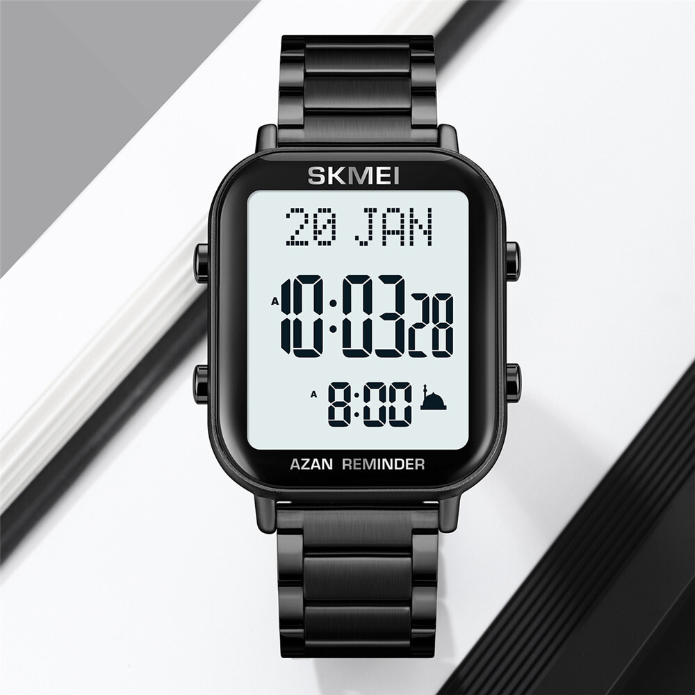 SKMEI Men Square Watch Qibla Compass Wristwatch Muslim Azan Prayer ...