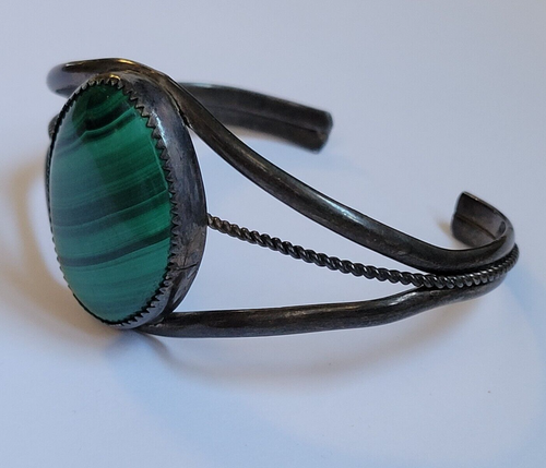 Apache Darrell Victor Sterling Silver Malachite Native American Cuff ...