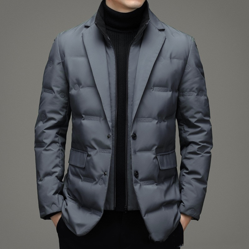 Men Winter Fake Two Suit Style Down Jacket Casual Warm Coat Stand ...