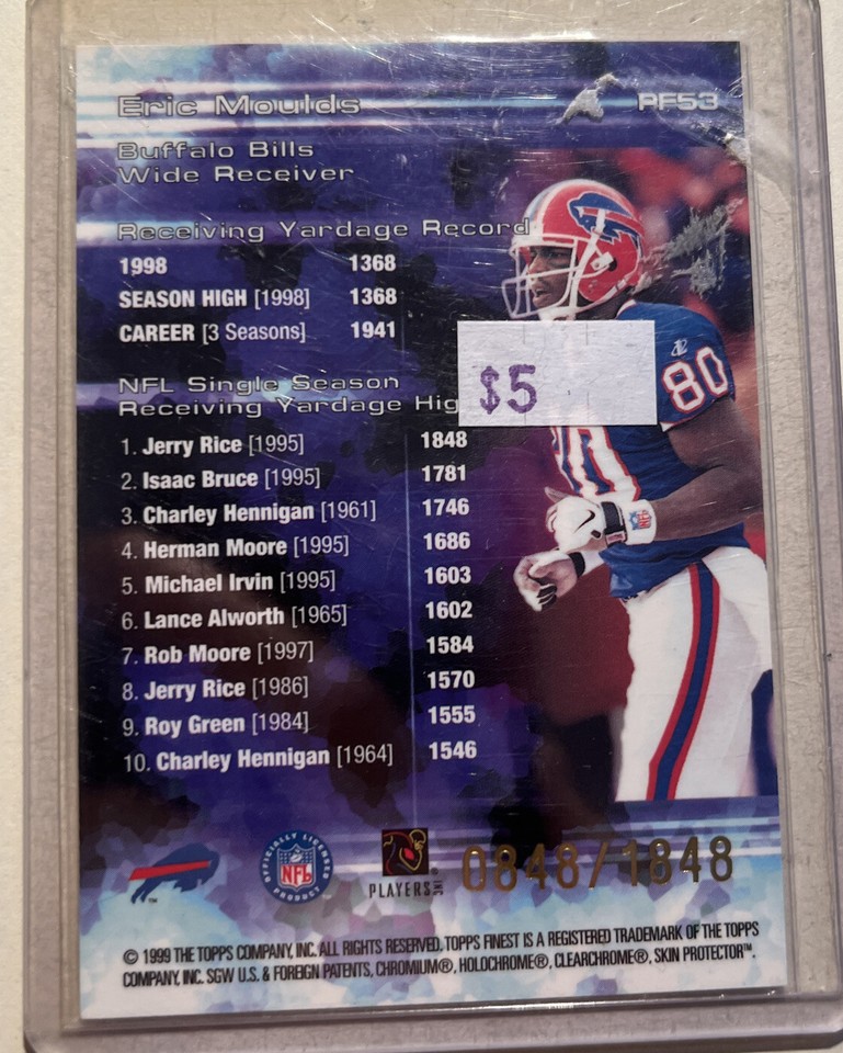 1999 Topps Finest Prominent Figures Eric Moulds S/N 0848/1848 Card # ...