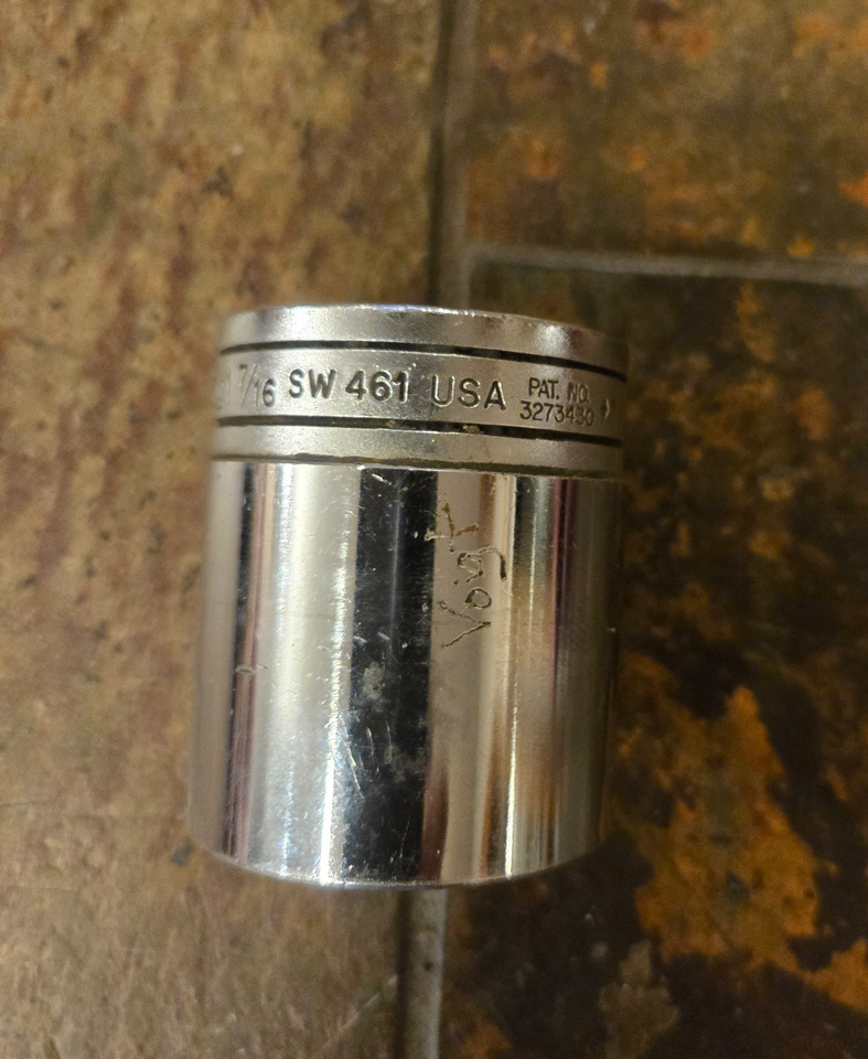Snap On 1/2" Dr. 12 Point 1-7/16" SAE Shallow Chrome Socket SW461 ...