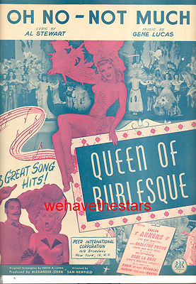 QUEEN OF BURLESQUE Sheet Music "Oh No - Not Much" Evelyn Ankers Marion ...