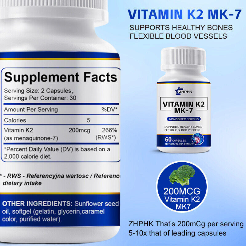 Vitamin K2 Supplement 200mcg -Vitamin K2 MK7 Supports Bone & Heart ...