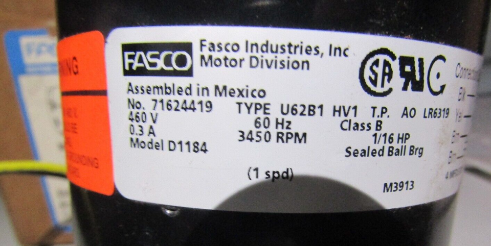 🔥NEW FASCO D1184 1/16 HP DRAFT INDUCER CAP. MOTOR 460VAC 3450 RPM 1 ...
