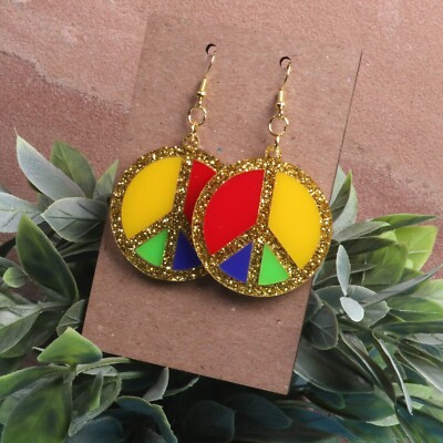 Peace Sign Earrings Laser cut Acrylic Earrings, Hook Style Multi-Color ...