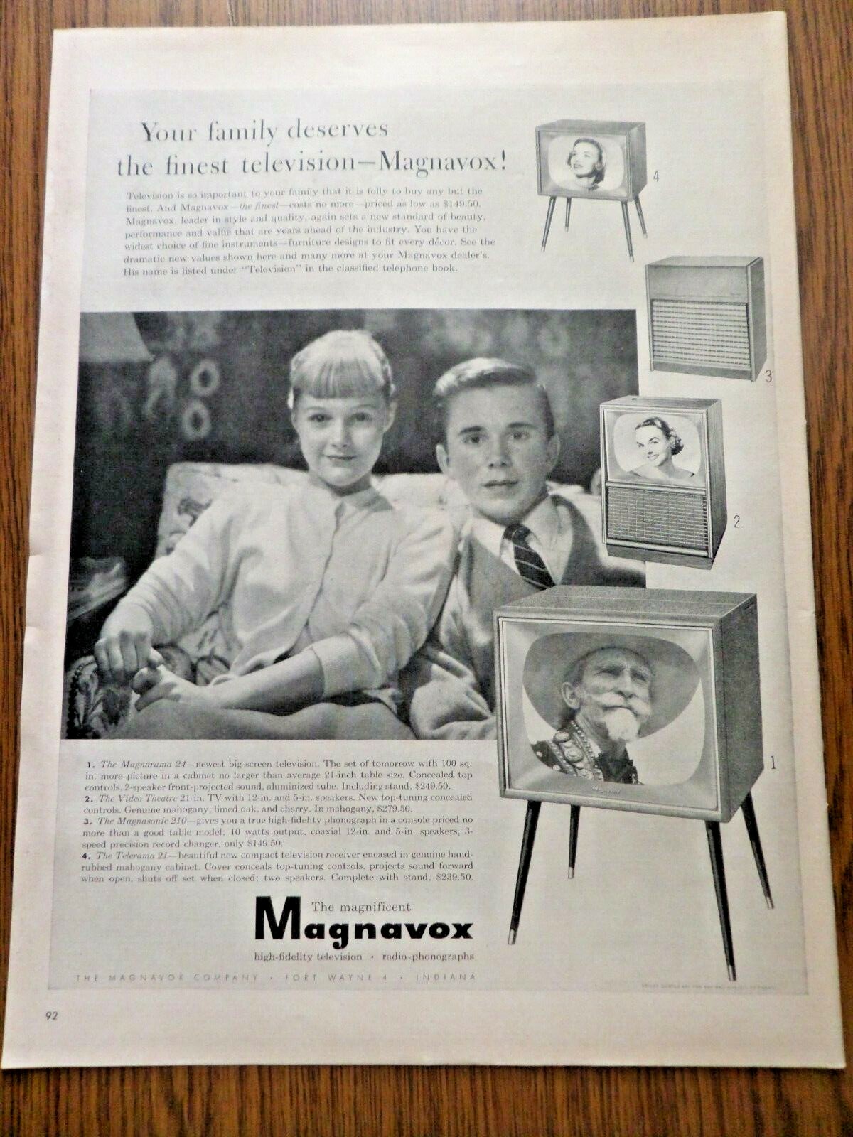 1955 Magnavox TV Television Ad Presents Magnarama The New Big Screen TV ...