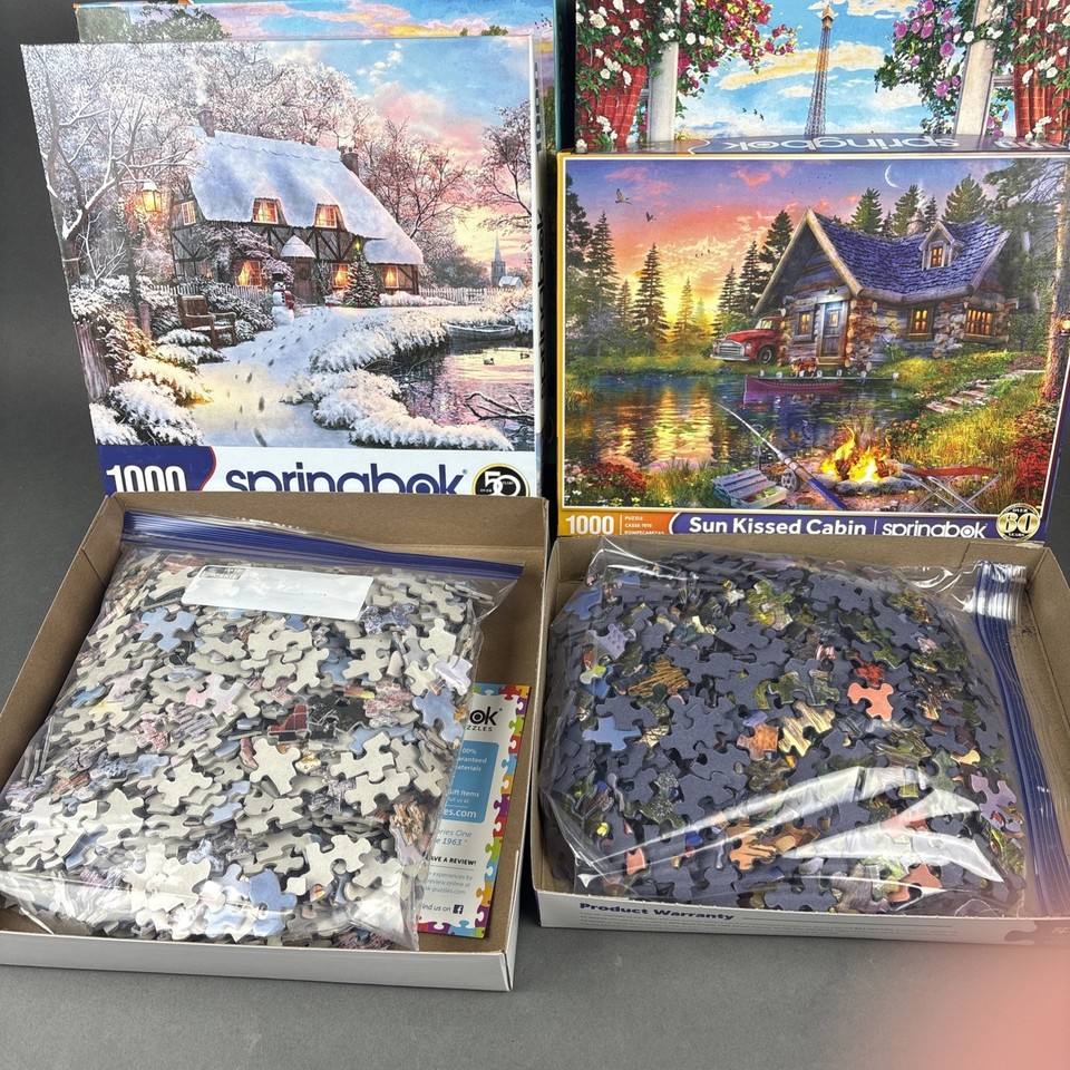 Springbok 1000 Pc Puzzles Lot of 4 Sun K. Cabin/Bliss Boro/Lux Lookout ...