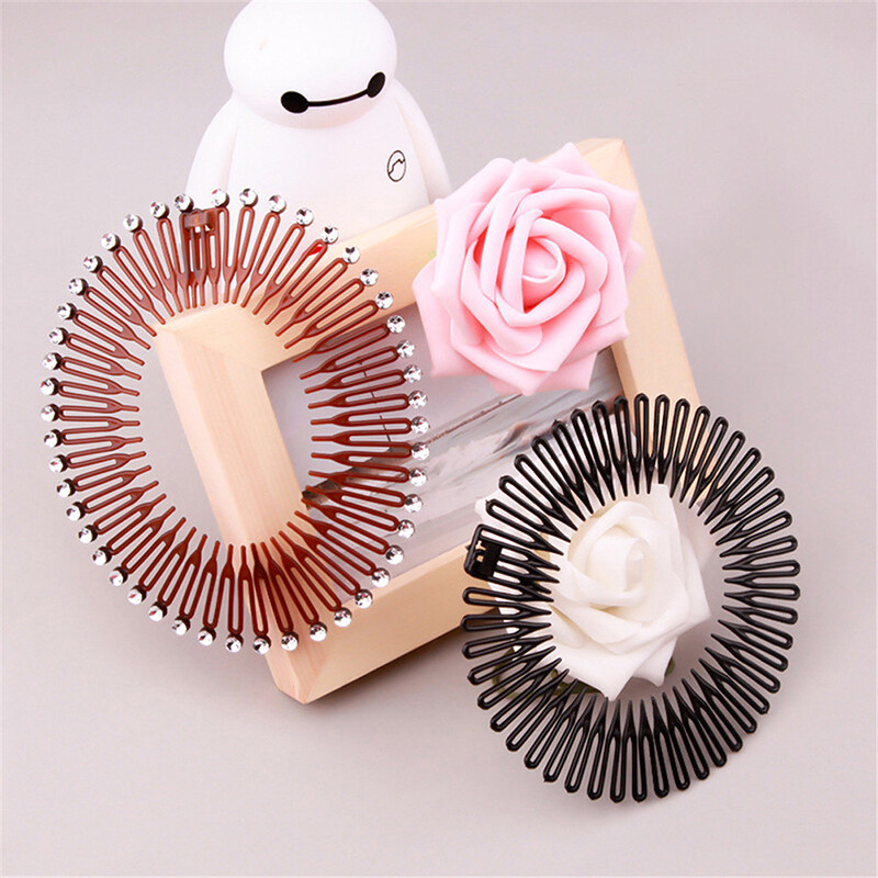 Women Plastic Full Circle Stretch Diamond Flexible Comb Teeth Headband ...