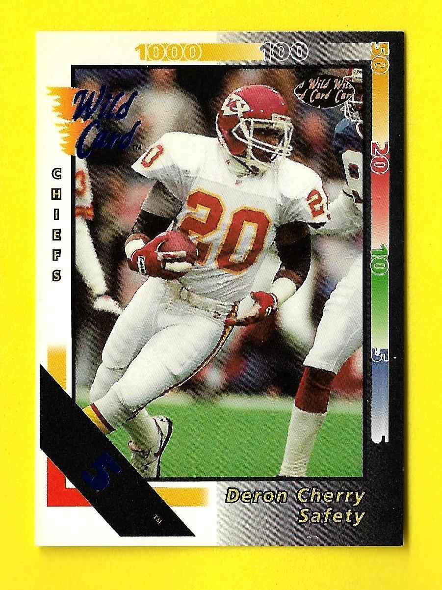 1992 Wild Card NFL Football 5 Stripe Card #83 Deron Cherry Kansas City ...
