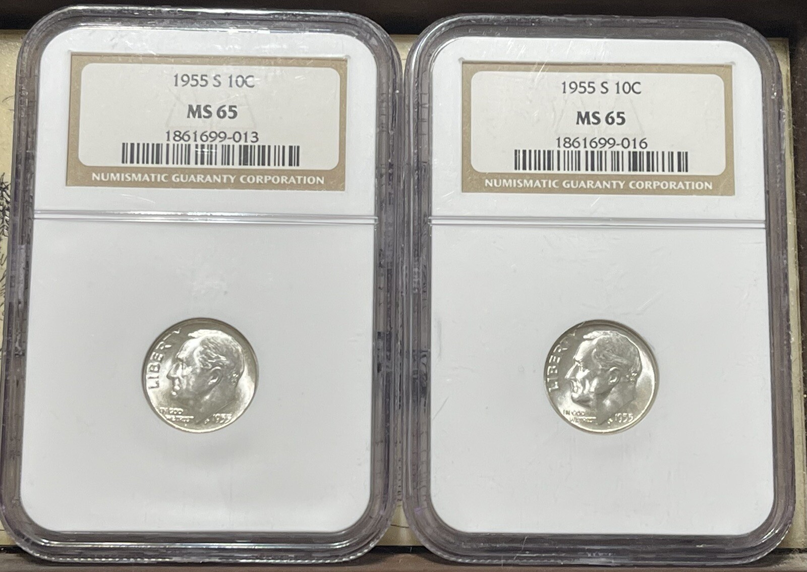 1955 S US Roosevelt silver Dime coin NGC MS66 Lot Of 2 Brown Label | eBay
