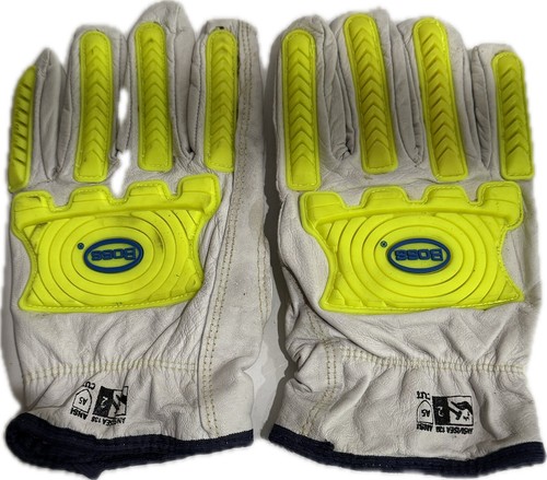 2 Pair Boss Hi Vis Goatskin Leather Drivers Impact Protection Gloves Sz ...