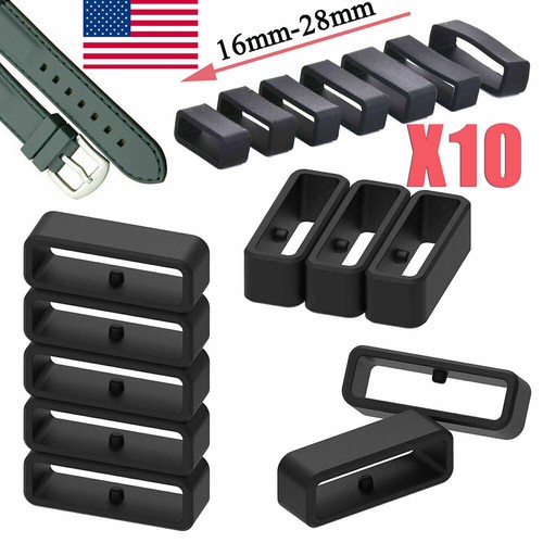 10x PVC Rubber Watch Strap Band Keeper Holder Black Hoop Loop Rings ...