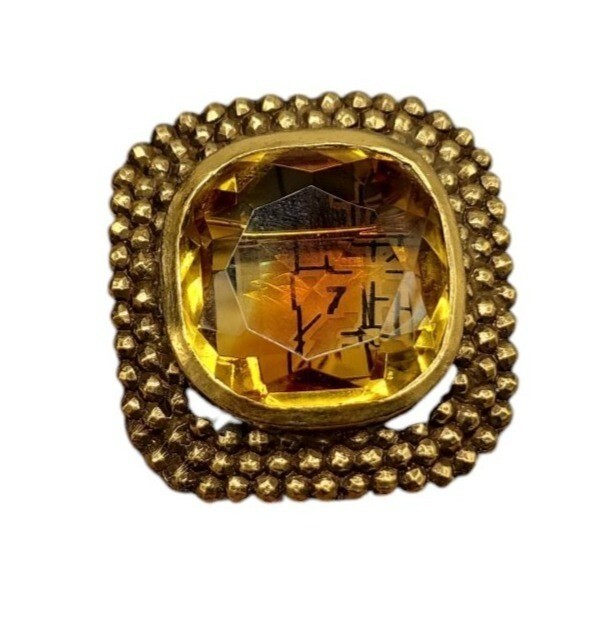 Accessocraft Nyc Brooch Orange Glass Gold Tone Dotted Gem