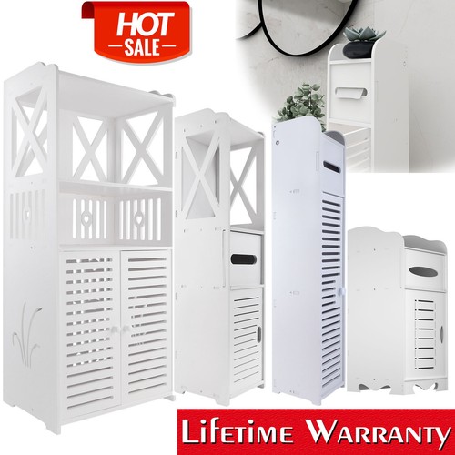 Waterproof Bathroom Cabinet Free Standing White Floor Storage Unit ...