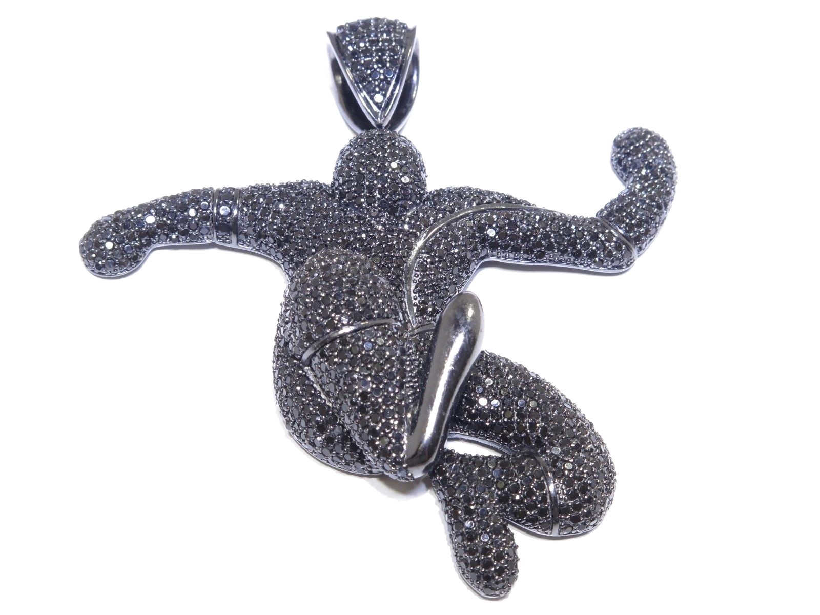 .925 Sterling Silver Mens Black Rhodium Round Cut Black CZ Ninja ...