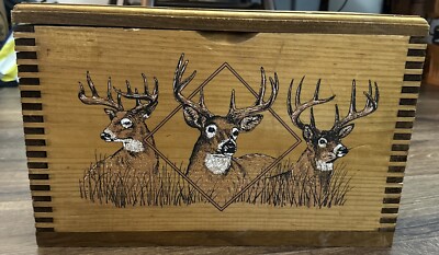 Vintage Wooden Ammo Box Crate With 3 Deer Roped Handles Storage Hunters ...