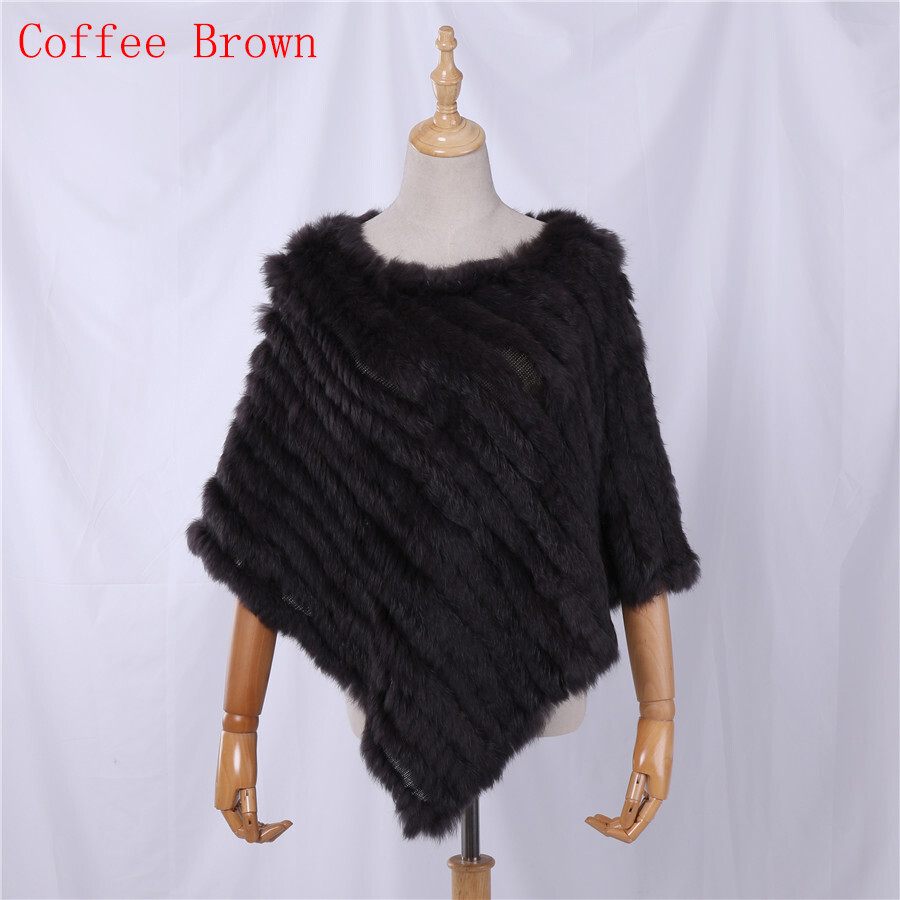 Lady Real Rabbit Fur Poncho Women Fashion Knitted Shawl Natural Fur Top ...