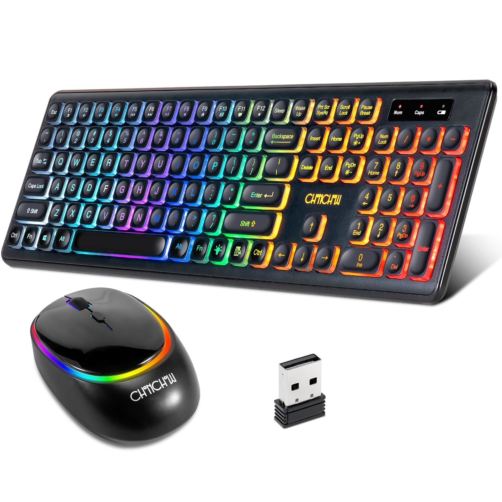 Wireless Keyboard and Mouse Rechargeable LED Combo RGB Backlit Silent ...