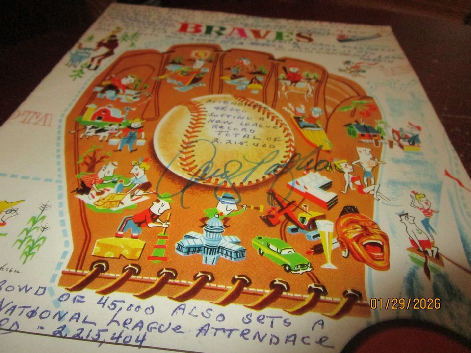 Sept. 29, 1957 Milwaukee Braves Baseball Program vs. Reds Signed by ...