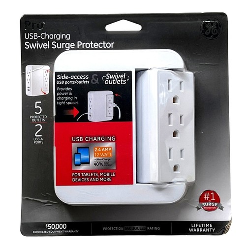JASCO Pro USB Charging Swivel Surge Protector 5 Protected Outlets 2 USB ...