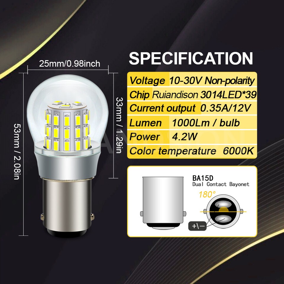 2X 5W LED 12V-24V Ba15d Double Contact Bayonet Bulb 1076 1130 1176 1142 ...