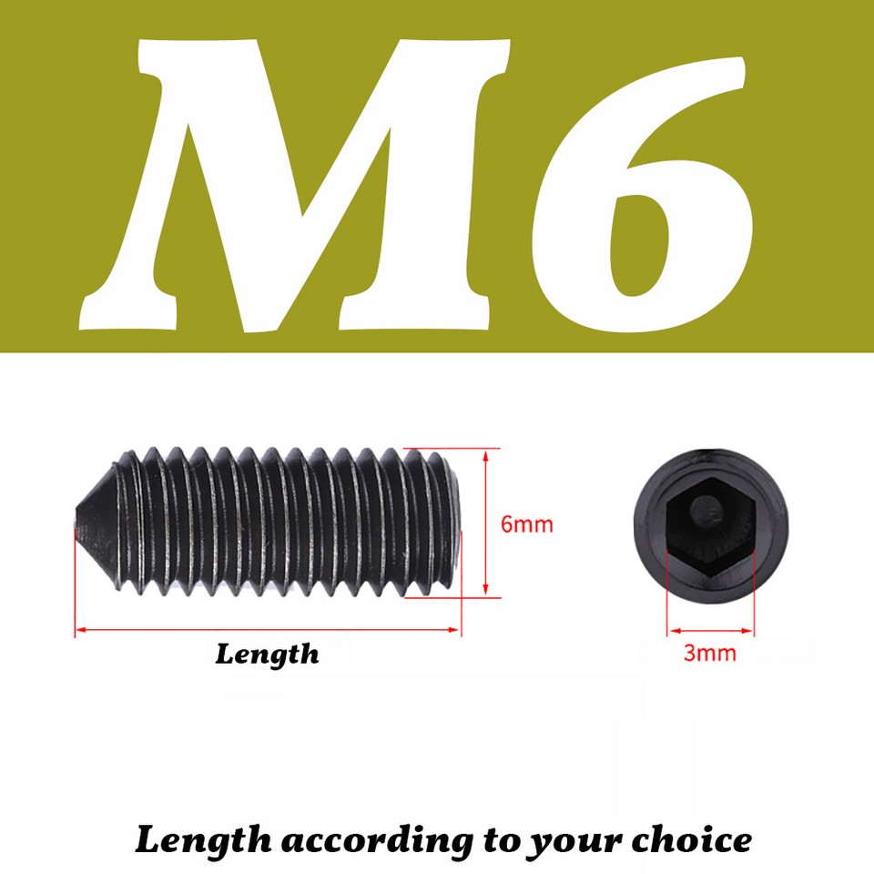 Cone Point Grub Screws Hex Socket Set Screw 12.9 Black High Tensile M2 ...
