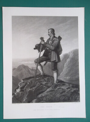 HUNTER Tyrol Jager Hutnsman Rifle Stands on Alpine Craig - 1857 Antique ...