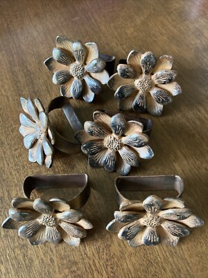 Pottery Barn Flower Napkin Rings Cast Brass Bronze Set Of 6~EUC | eBay
