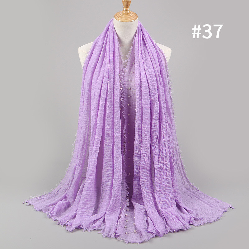 55 Colors Women Cotton Scarf Wrinkled Beaded Shawls Muslim Crinkle Head ...