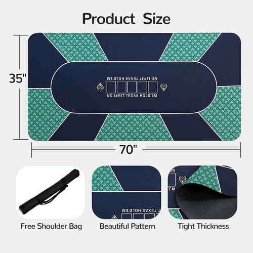 70 x 35 Professional Poker Mat 8 Player Portable Rubber Texas Holdem ...