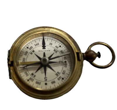Vintage Waltham USGI WW2 Brass Pocket Compass (missing front clasp ...