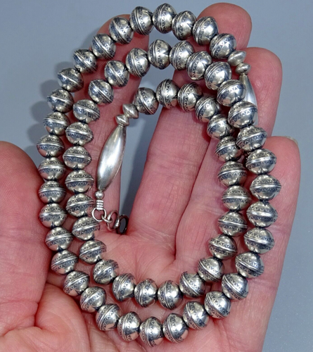 Navajo Pearl STAMPED STAR NECKLACE 8MM BENCH BEAD Vintage Squash ...