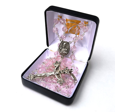 Rose Pink Crystal Bead Sacred Heart Rosary Creed Vienna Collection Gift ...