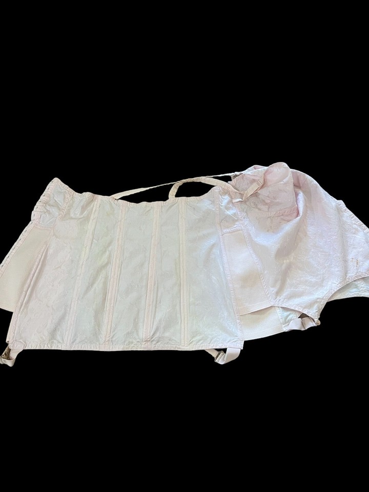 VTG 40s PINK Open Bottom GIRDLE Firm LACE Corset GARTERS Full Body ...