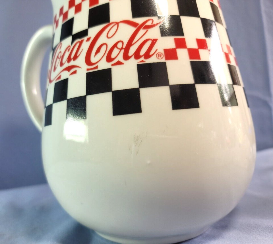 Coca-Cola Vintage Jug Checkerboard Ceramic Pitcher Red White Black Jar ...