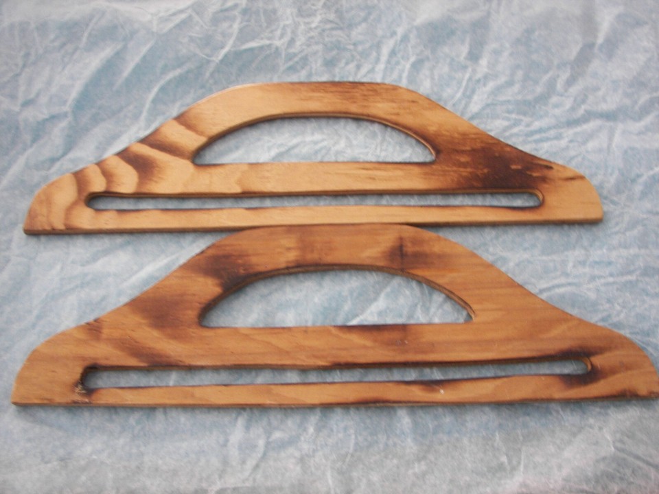 One Set ~ Hand Crafted D-Shape Burnt Wood Purse Tote Handles ~ 12.75" X ...