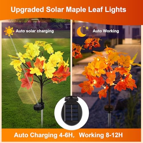 Pack Fall Solar Lights Outdoor Waterproof,40LED 80 Maple Leaves Solar ...
