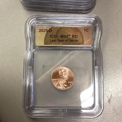 2025-D One Cent 1C ICG MS67 RD Last Year Of Issue Penny Lincoln Label ...