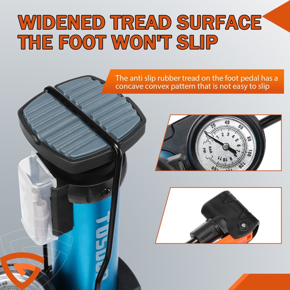 Foot Pump Tyres Bicycles Inflatables Motorcycles Swimming Pools fit ...
