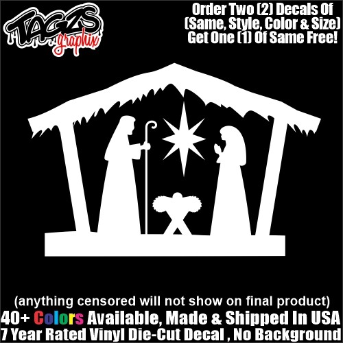 Christmas Manger Nativity Jesus DieCut Vinyl Window Decal Sticker Car ...