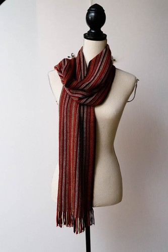 Knit rectangle scarf brown orange retro striped 10" x 31" | eBay