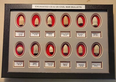 Nice Displayed Collection Of 12 Excavated Civil War Bullets - CS & US ...