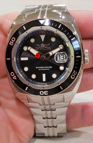 Invicta SWISS MADE Ronda R150 25J Automatic SAPPHIRE 46mm BLACK Bezel ...