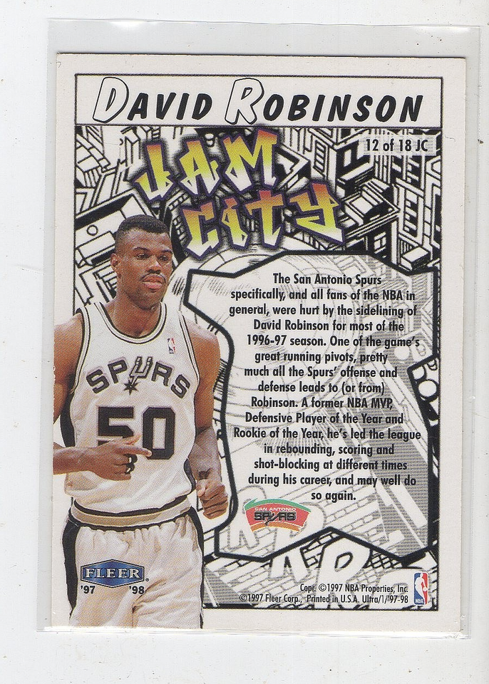 1997-98 Fleer Ultra Basketball David Robinson Jam City Insert Card #12 ...