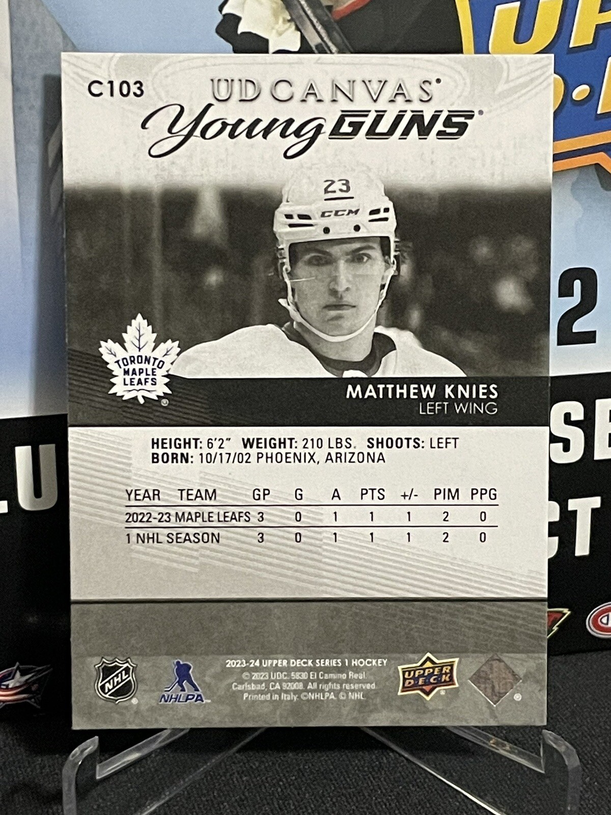 2023-24 UPPER DECK - MATTHEW KNIES BLACK CANVAS YOUNG GUNS ROOKIE CARD SP | eBay